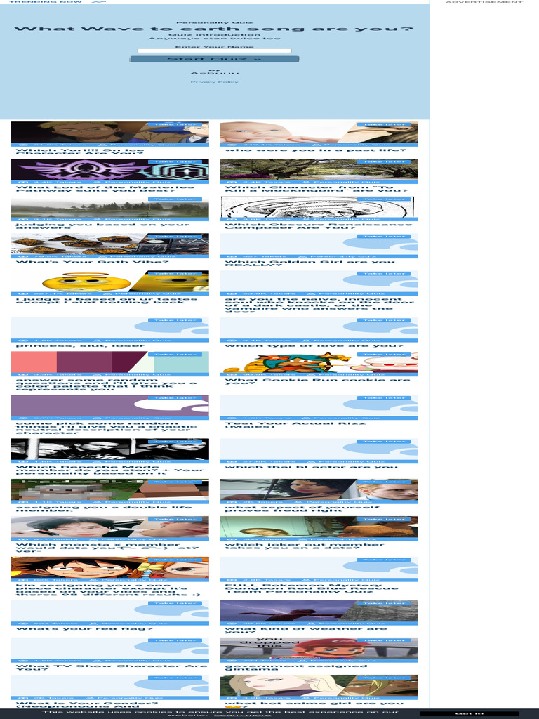 What Wave To Earth Song Are You - Personality Quiz | PDF