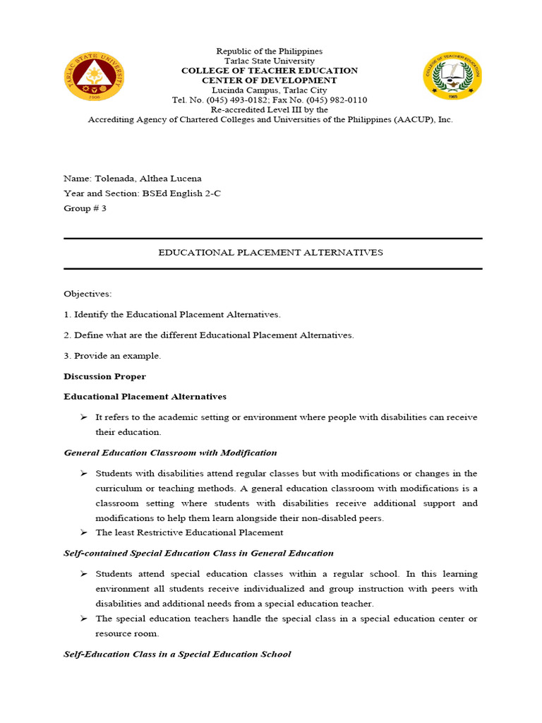 C Educational Placement Alternatives | PDF