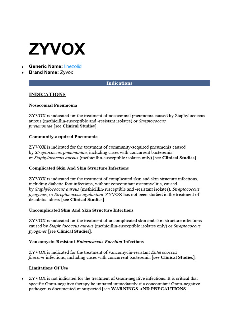 ZYVOX | PDF | Intravenous Therapy | Microbiology