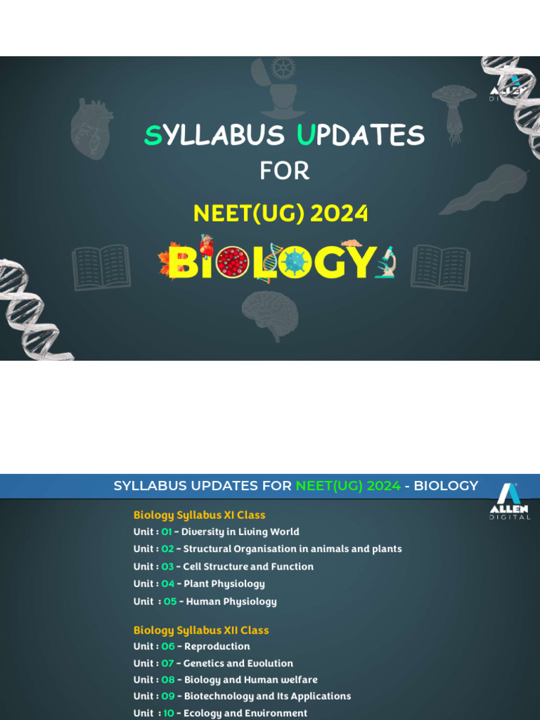 NEET 2024 Biology Syllabus Update | PDF | Wellness | Technology ...