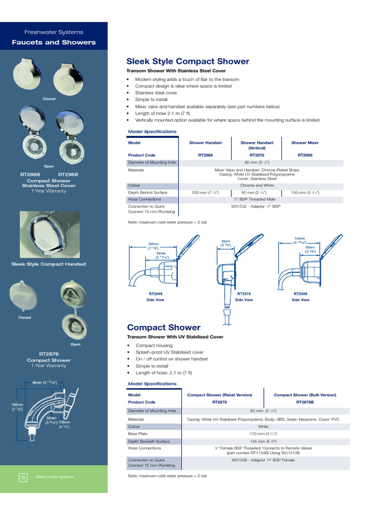 Compact Marine Showers and Faucets | PDF | Valve | Shower