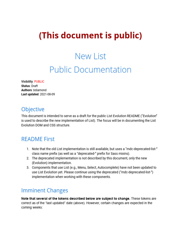 New List Public Documentation PUBLIC DRAFT | PDF | Html Element | Document Object Model