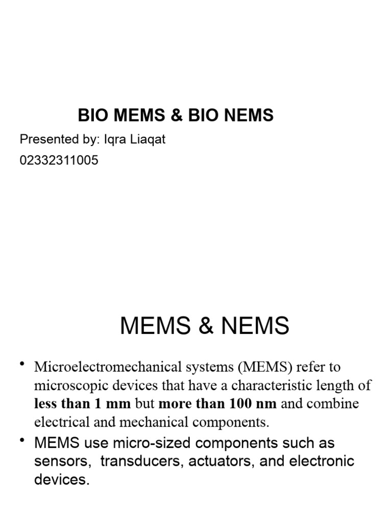 BioMEMS Overview Presentation | PDF | Biosensor | Biotechnology