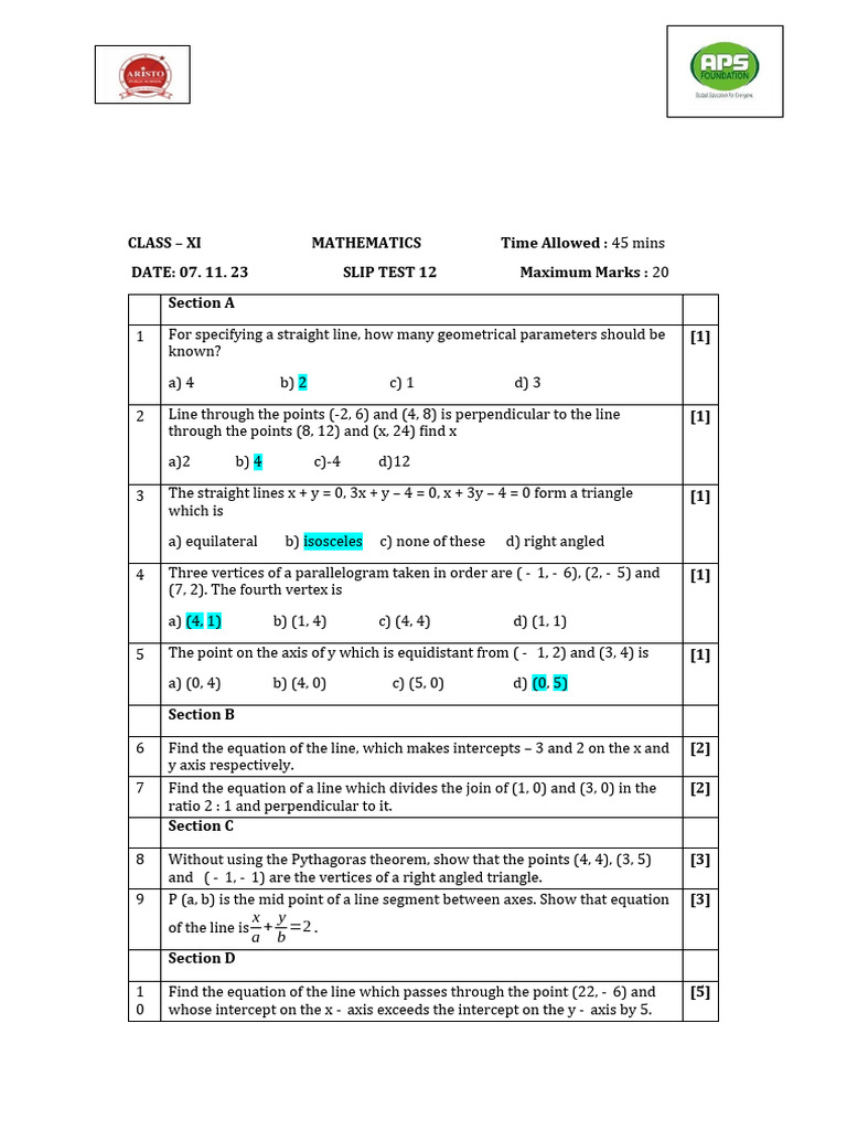 Slip Test 12 Maths | PDF