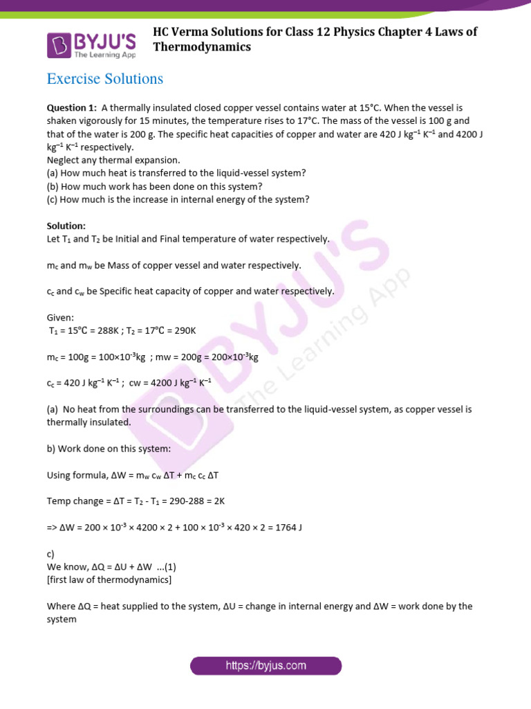 HC Verma Class 12 Thermodynamics Solutions | PDF | Teaching Methods ...