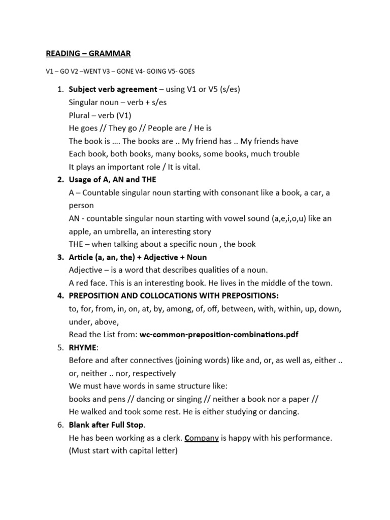 READING Grammar | PDF | Noun | Grammatical Number