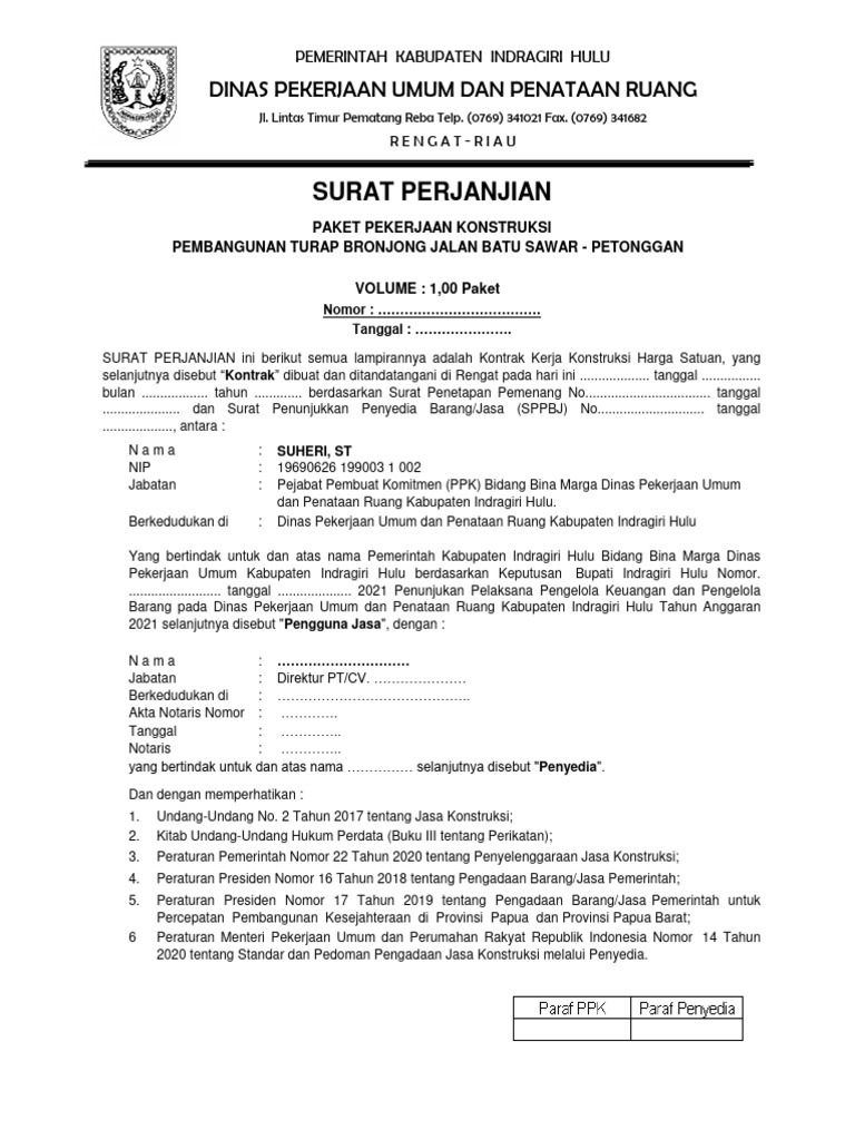 Kontrak Pembangunan Turap Bronjong | PDF | Teknologi & Rekayasa