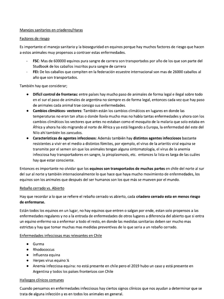 Manejos Sanitarios en Criaderos-Haras | PDF