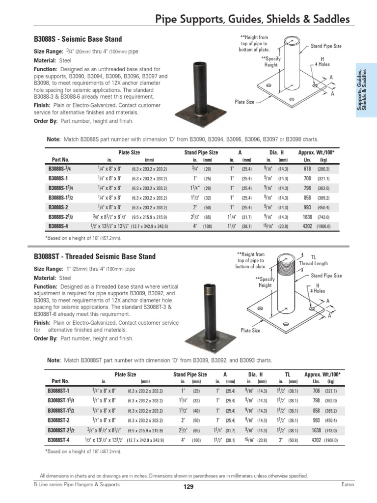 Pipe Supports, Guides, Shields & Saddles: B3088S - Seismic Base Stand ...