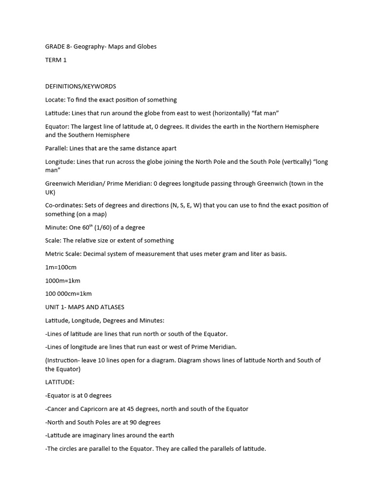 Grade 8 Geography Term 1 | PDF | Latitude | Night