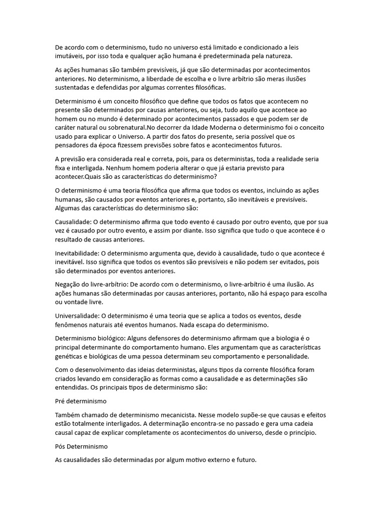 Características do Determinismo Filosófico | PDF | Causalidade ...