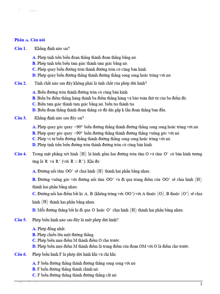 Bài tập phép biến hình | PDF