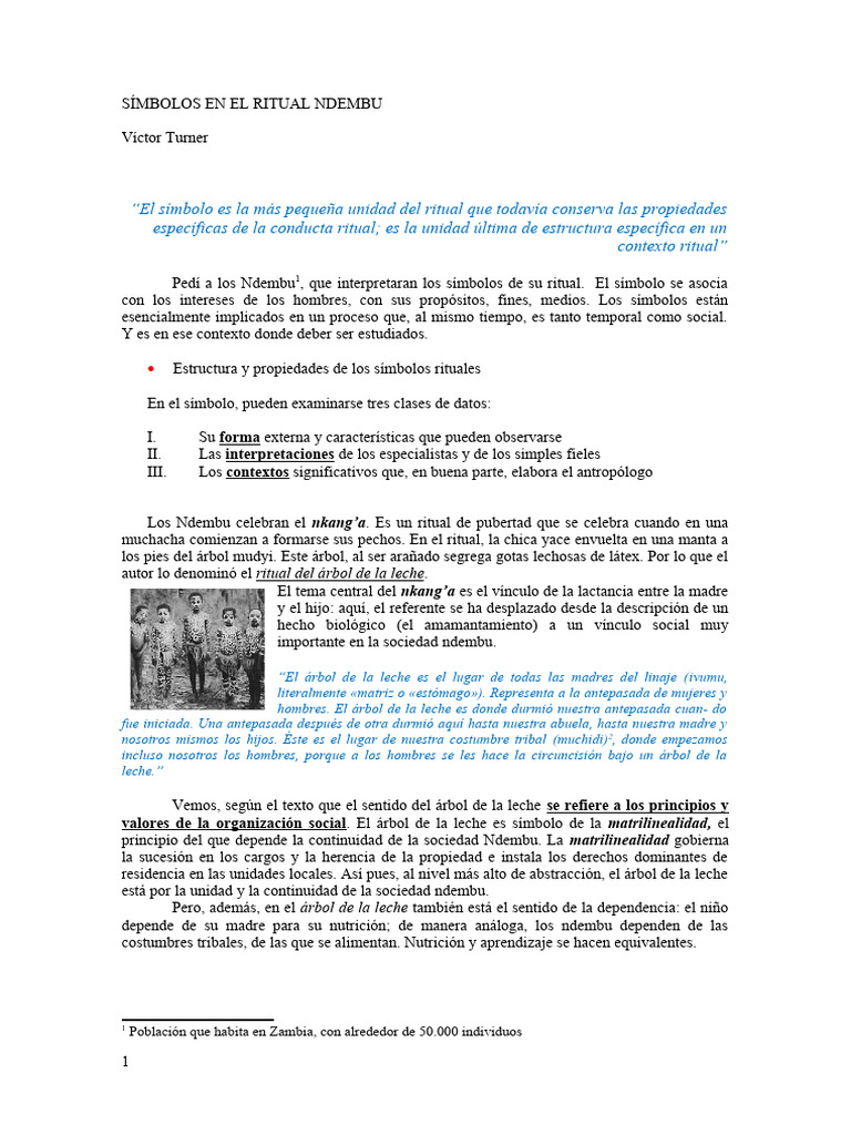 Símbolos del Ritual Ndembu: Significados | PDF | Rituales | Psicoanálisis