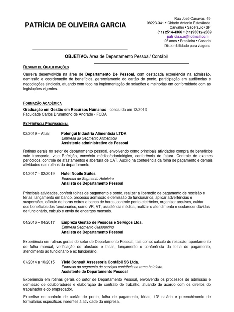 Patricia Oliveira CV | PDF | Gestão de recursos humanos | Economia de ...