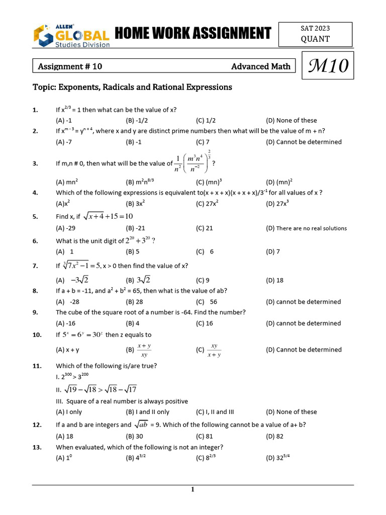 Exponents and Equations Homework | PDF | Equations | Number Theory