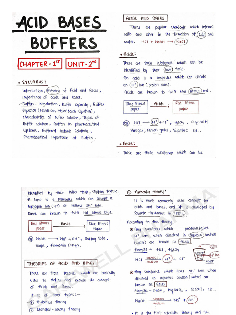 Acids, Bases & Buffer Notes (Dipesh Routh) | PDF