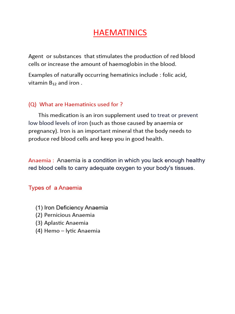 HAEMATINICS NOTES (Dipesh Routh) | PDF