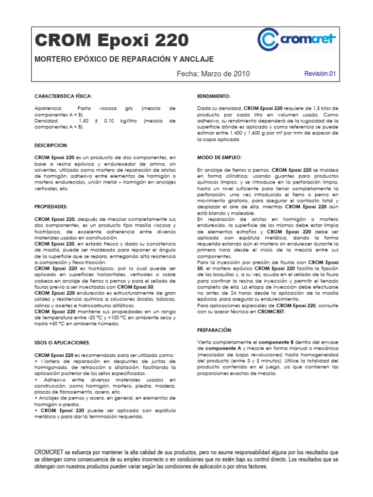 Crom Epoxi 220 | PDF | Epoxy | Hormigón