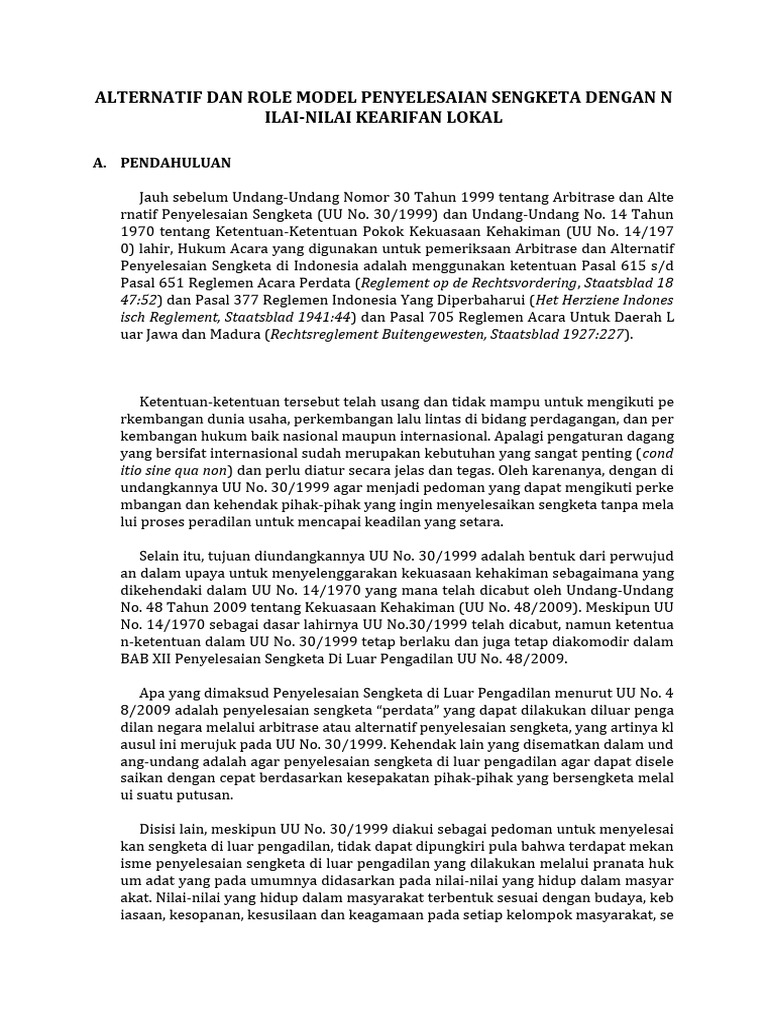 Alternatif Dan Role Model Penyelesaian Sengketa Dengan Nilai-Nilai ...