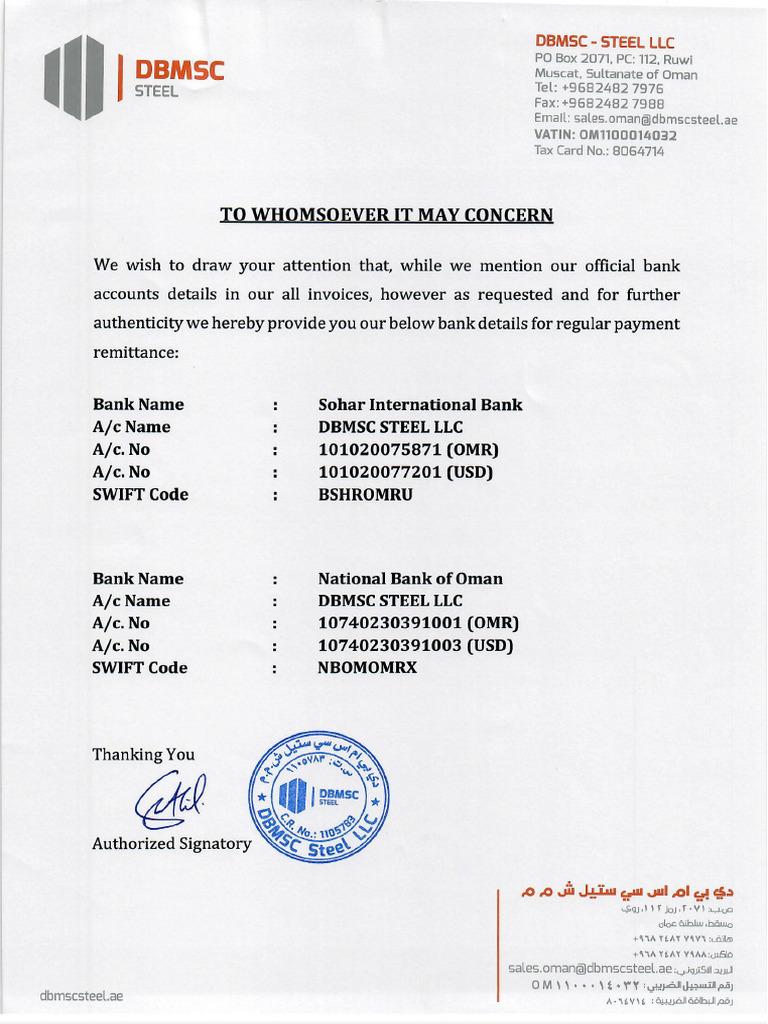 Both Bank Account Details Letter | PDF