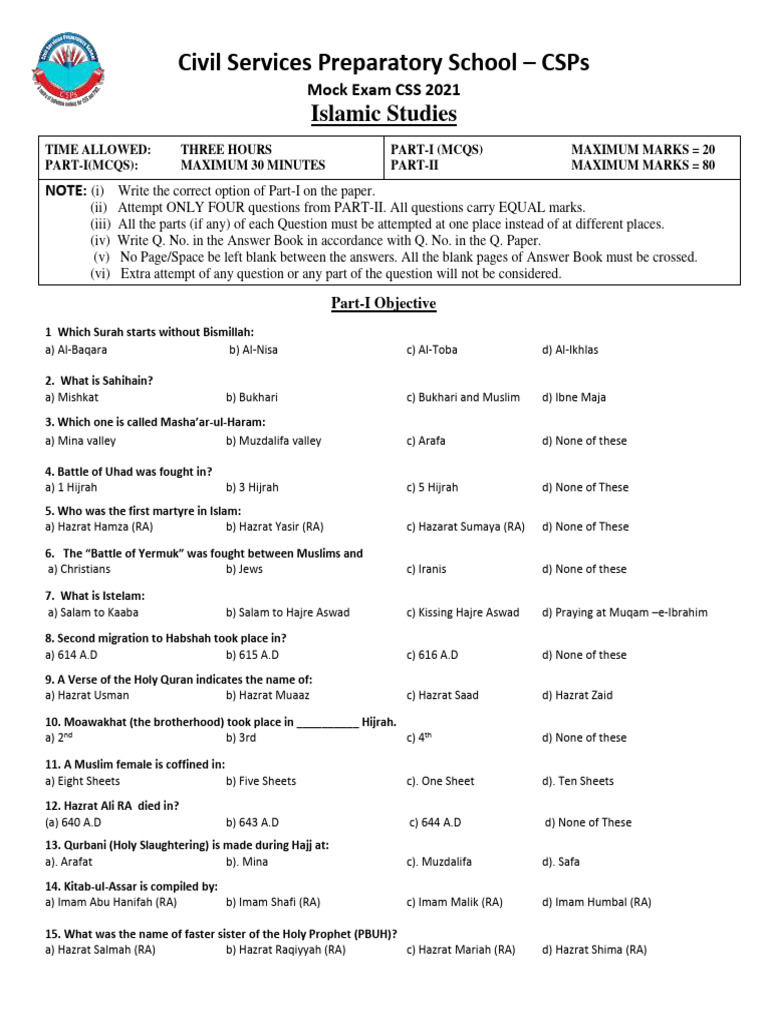Islamic Study Mock Exam Pdf Islamic Jurisprudence Abrahamic Religions