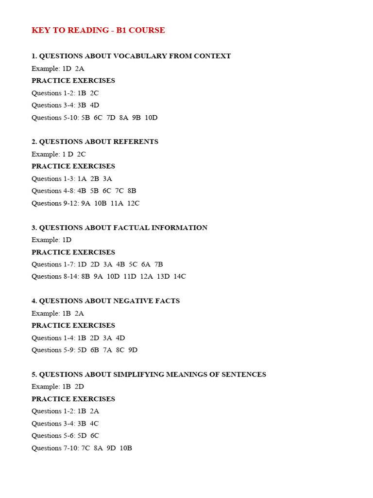 READING Section B1 KEY | PDF