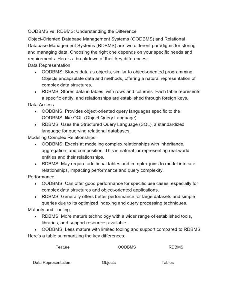 OODBMS vs RDBMS: Key Differences Explained | PDF | Acid | Database Transaction