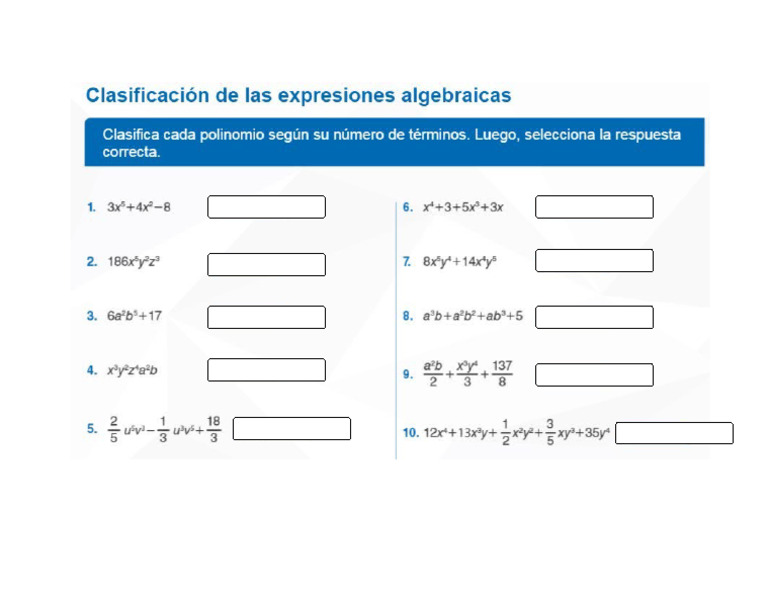 Clasificacion de Expresiones Algebraicas | PDF