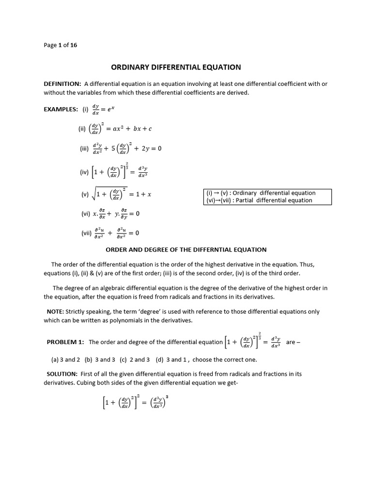 Ordinary Differential Equation. First Order PDF | PDF | Equations | Differential Equations