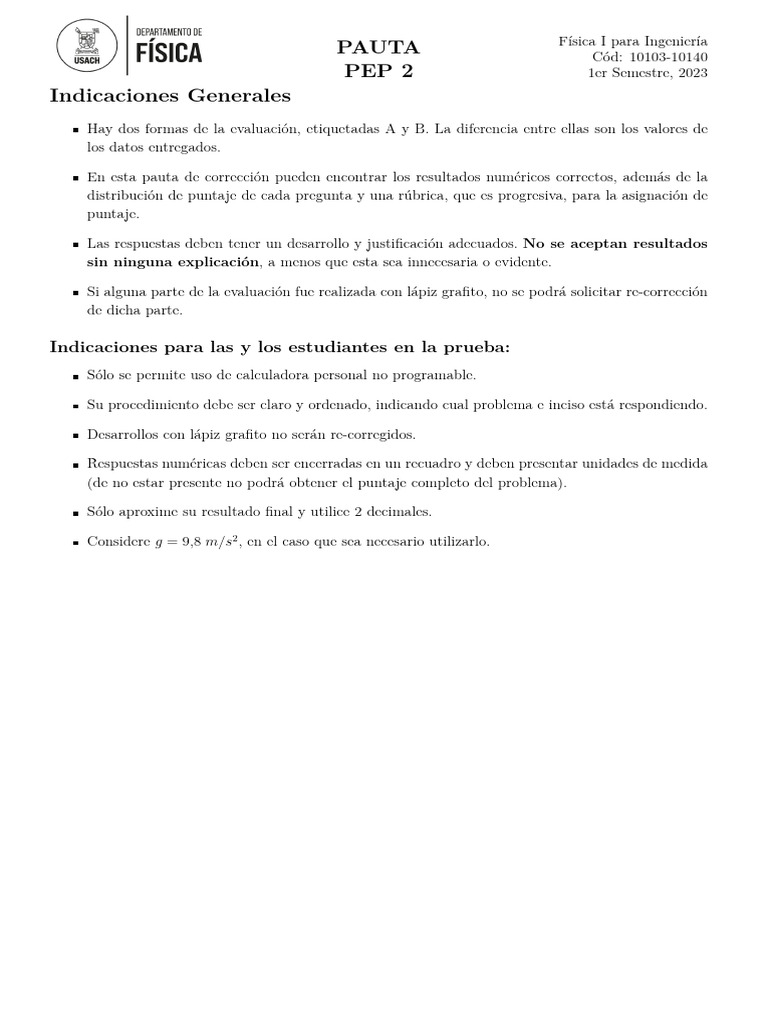 Pauta Pep2 10103-10140 2023-1S Uvirtual-1 | PDF | Fricción | Fuerza