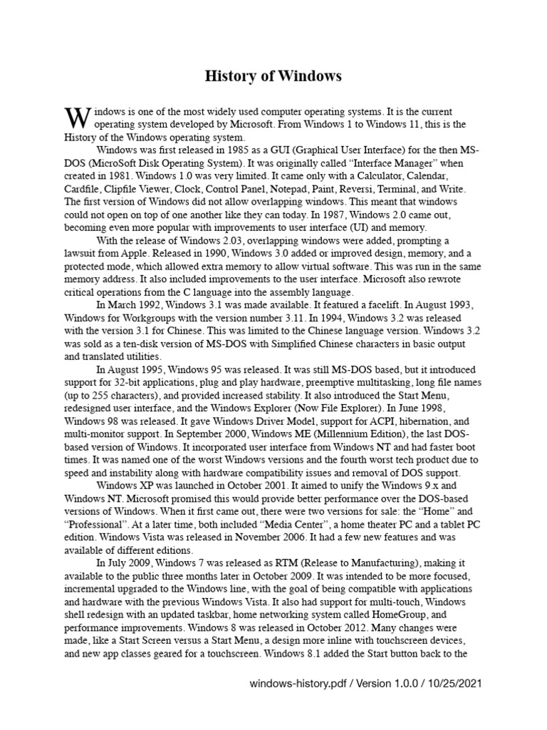 Windows History | PDF | Microsoft Windows | Microsoft Software