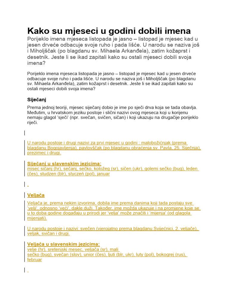 KAKO SU MJESECI U GODINI DOBILI MENA | PDF