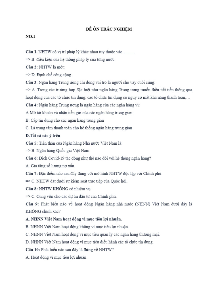 Ôn tập NHTW | PDF