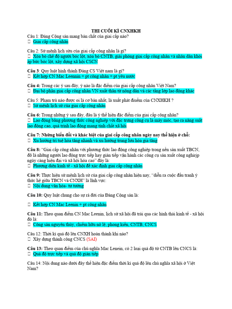 THI CUỐI KÌ CNXHKH | PDF