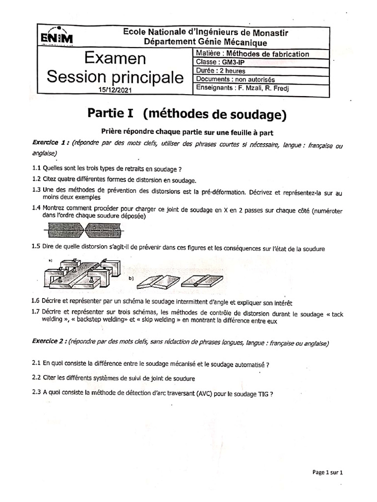 Examen Méthode de Soudage Corrigé | PDF