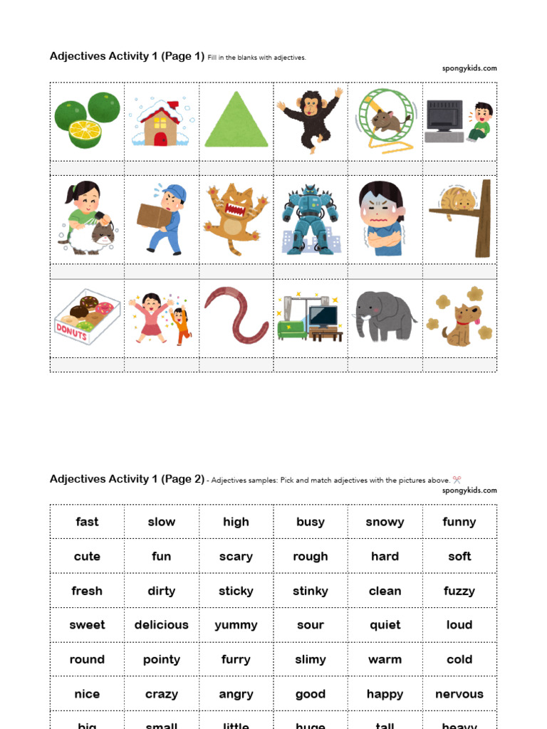 Adjectives For Kids 1 Spongykids-2 | PDF