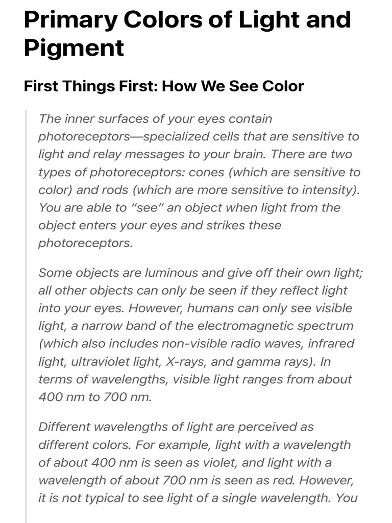 Light vs. Pigment Color Models | PDF | Color | Light