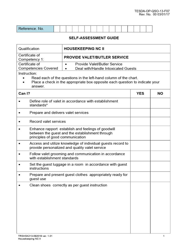 Housekeeping NC II Self-Assessment Guide | PDF