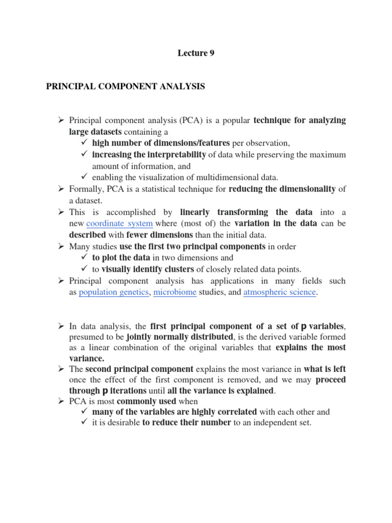 Lecture 9 PRINCIPAL COMPONENTS | PDF | Principal Component Analysis | Data Analysis