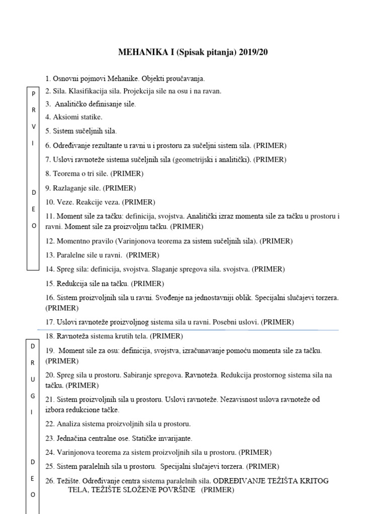 Mehanika 1 Usmeni 19 20 | PDF