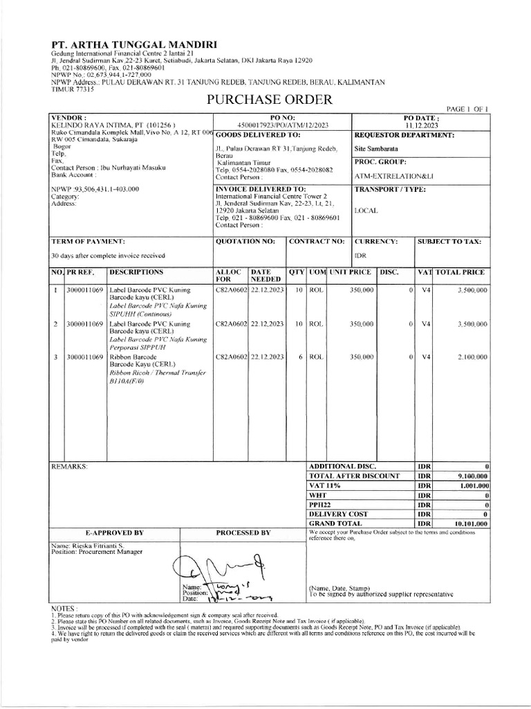 Po 4500017923 | PDF | Input/Output | Service Industries