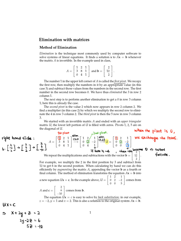 MIT18 - 06 Ses1.2 Elimination With Matrices | PDF | Matrix (Mathematics ...