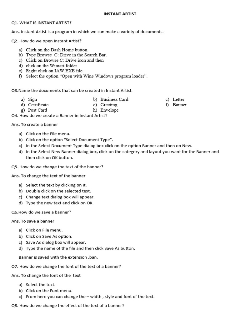 Instant Artist and Calculator Revision Sheet-1 | PDF | Software ...
