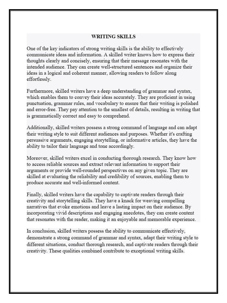 Essential Writing Skills Overview | PDF | Foreign Language Studies
