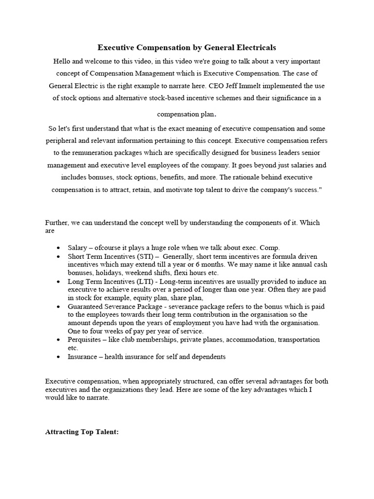 GE Executive Cmpensation | PDF | Executive Compensation | Incentive