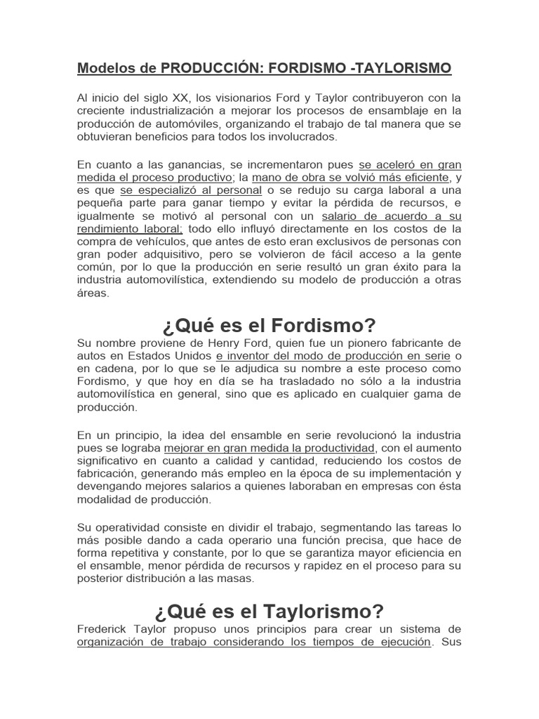 Fordismo y Taylorismo | PDF | Procesos de negocio | Sector secundario de la economía