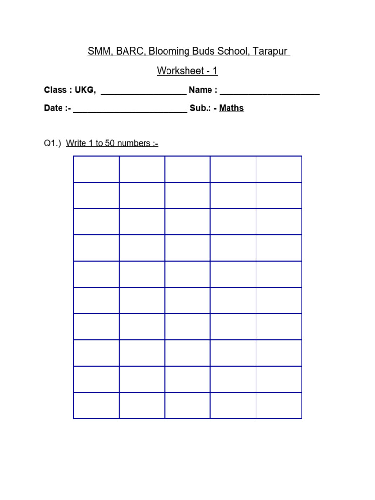 UKG Maths W.S. Oct. 23 | PDF