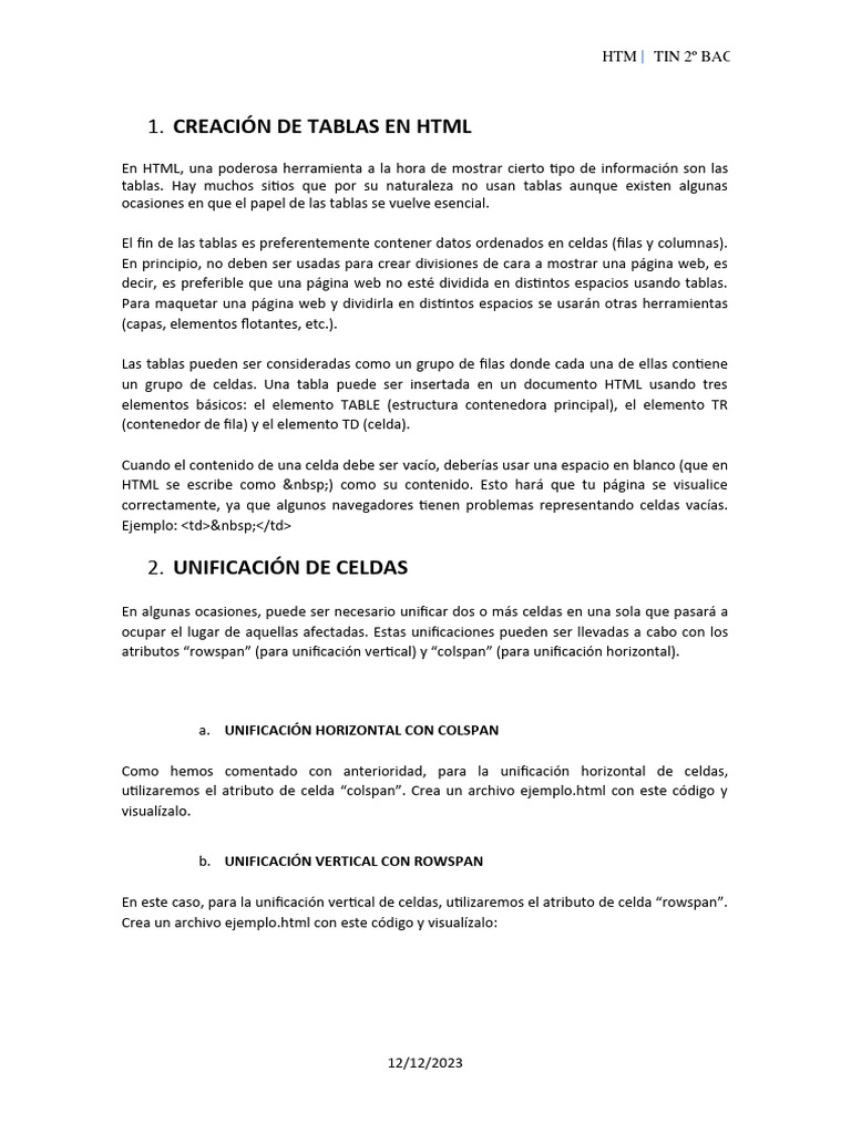 Crear Tablas en HTML | PDF | HTML | Página web