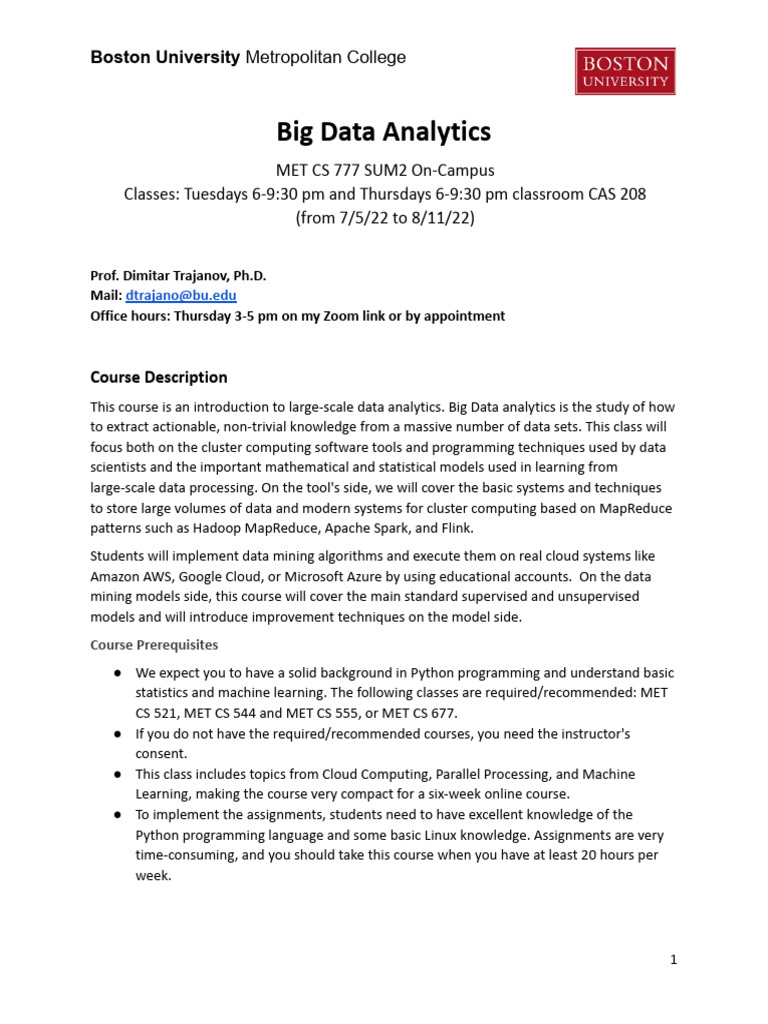 BU Big Data Analytics Course Overview | PDF | Apache Spark | Support Vector Machine