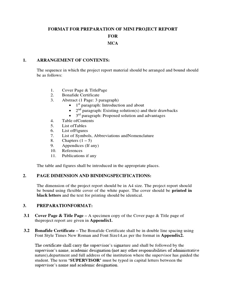 MCA Mini Project Report Guidelines | PDF | Paragraph | Writing